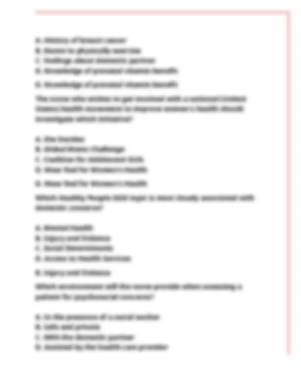 Chapter 17- Women's Health actual exam.docx | Exams Nursing | Docsity