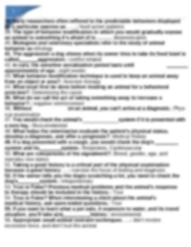 Penn Foster-Introduction To Veterinary Technology Exam Questions and ...