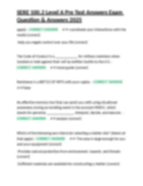 SERE 100.2 Level A Pre Test Answers Exam Question & Answers 2025 ...