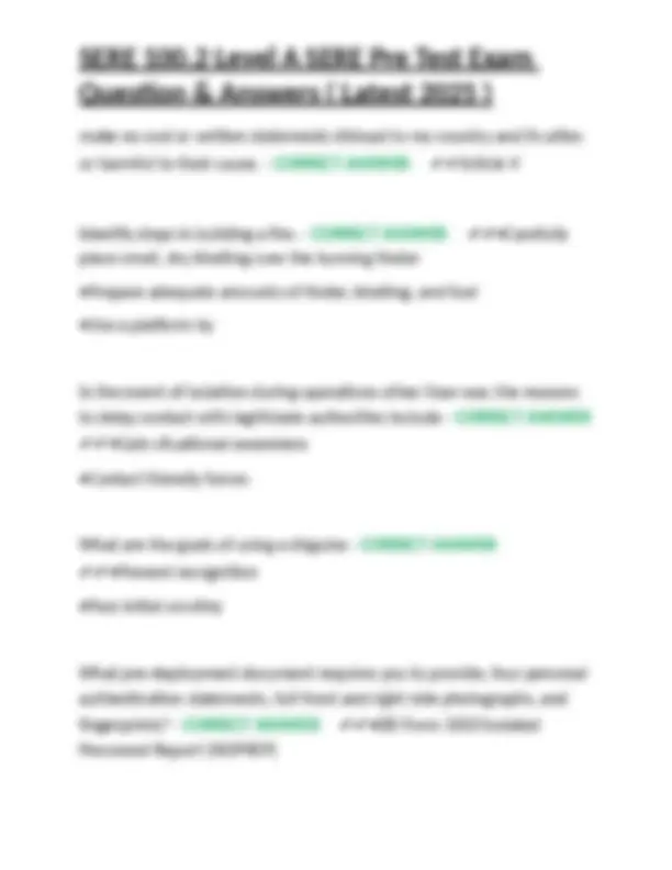 SERE 100.2 Level A SERE Pre Test Exam Question & Answers ( Latest 2025 ...