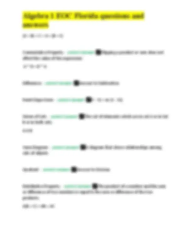 Algebra 1 EOC Florida questions and answers. | Exams Algebra | Docsity