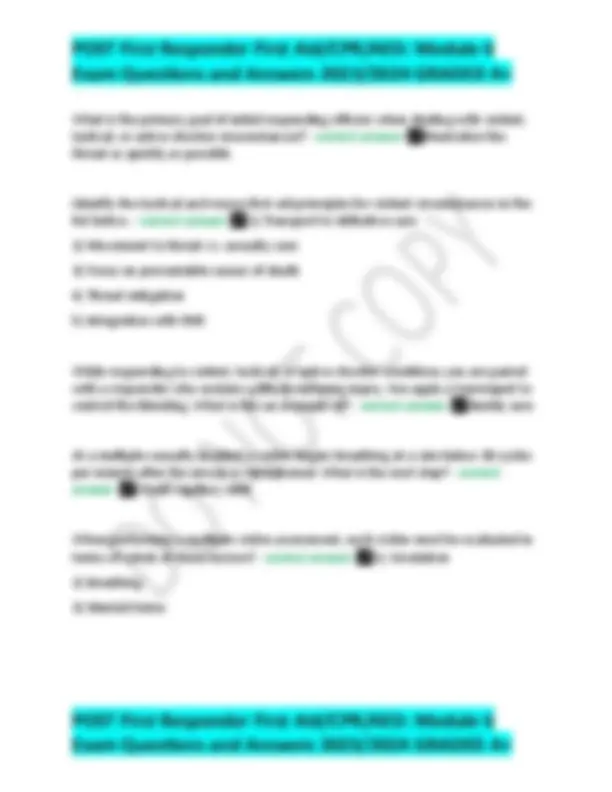 POST First Responder First Aid Module 6 Exam Questions and Answers | Exams Nursing | Docsity