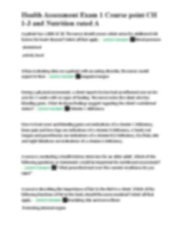 Health Assessment Exam 1 Course point CH 1-3 and Nutrition rated A ...