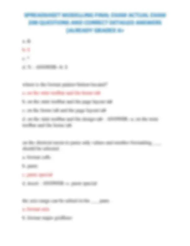 SPREADSHEET MODELLING FINAL EXAM ACTUAL EXAM 200 QUESTIONS AND CORRECT ...