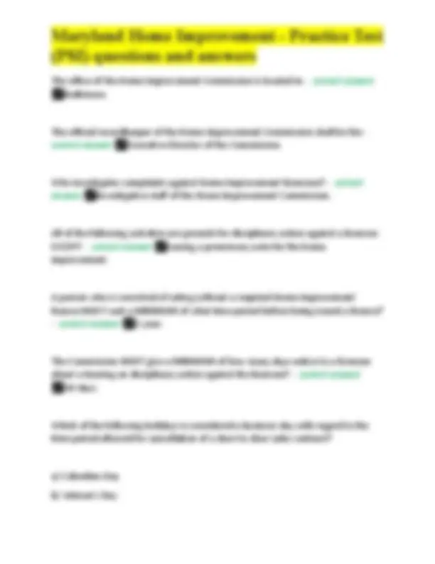 Maryland Home Improvement - Practice Test (PSI) questions and answers ...