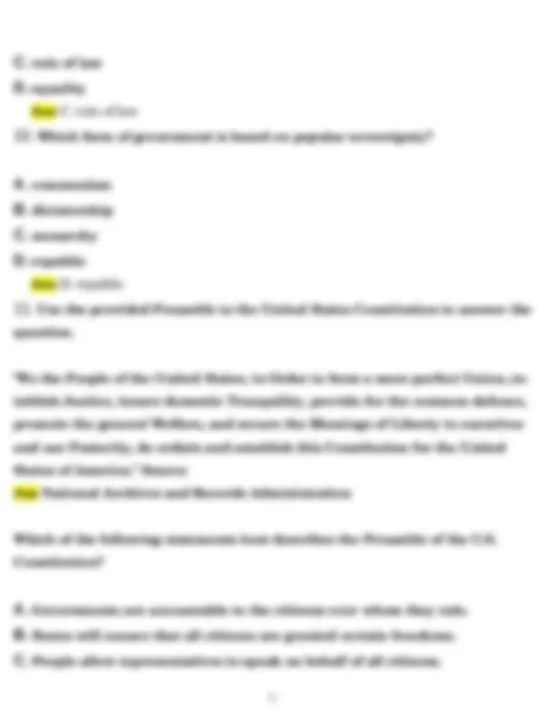 Florida Civic Literacy Exam Part 1 Questions And Verified Answers 100% ...