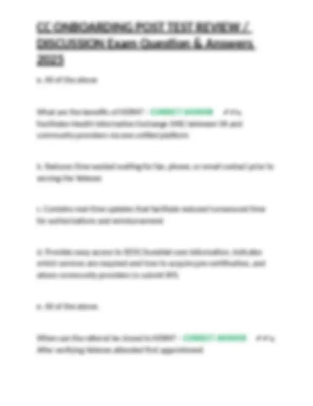 CC ONBOARDING POST TEST REVIEW / DISCUSSION Exam Question & Answers ...