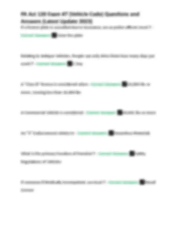 PA Act 120 Exam #7: Vehicle Code Questions and Answers | Exams Nursing ...