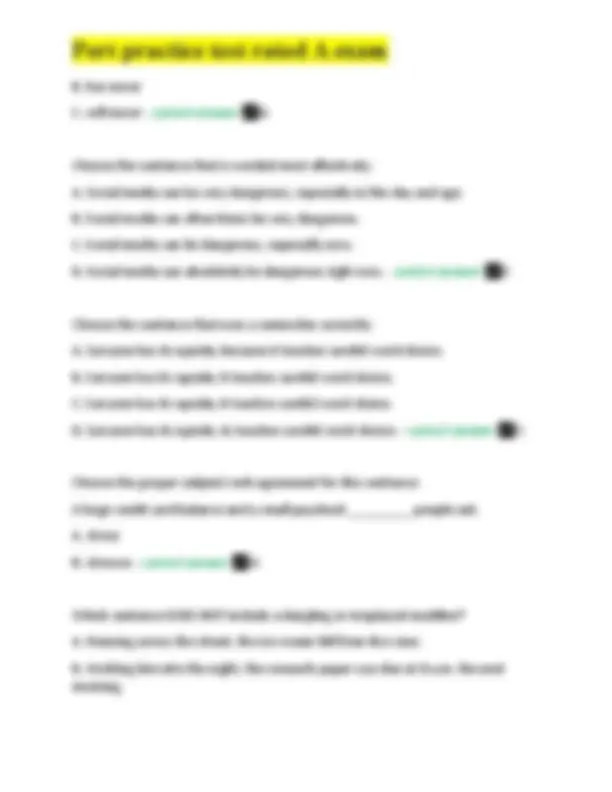 Pert Practice Test: Grammar Exercises and Answers | Exams Nursing | Docsity