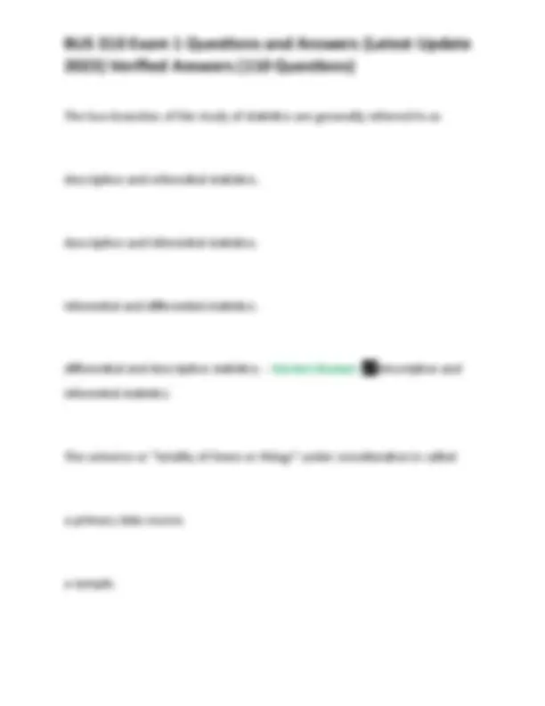 BUS 310 Exam 1: Questions and Answers on Data Measurement and Analysis ...