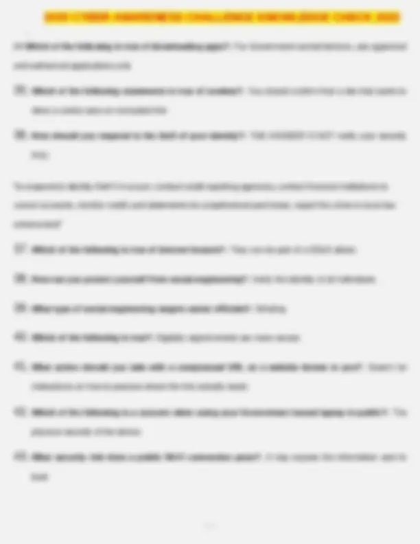 DOD CYBER AWARENESS CHALLENGE KNOWLEDGE CHECK QUESTIONS AND ANSWERS ...