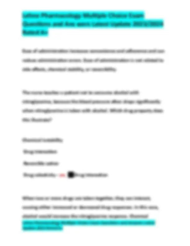 Lehne Pharmacology Multiple Choice Exam Questions and Answers Latest ...