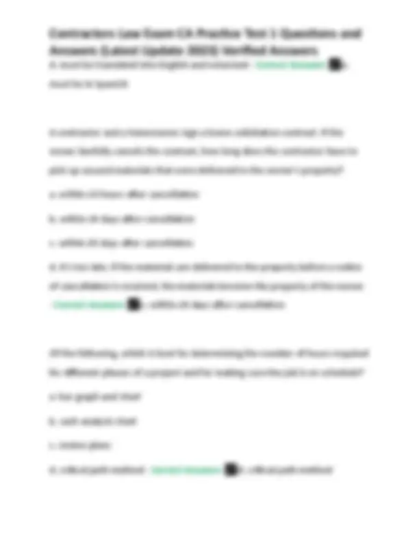 Contractors Law Exam CA Practice Test 1 Questions and Answers (Latest ...