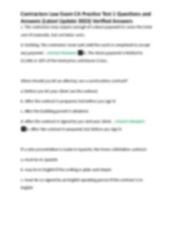 Contractors Law Exam CA Practice Test 1 Questions and Answers (Latest ...