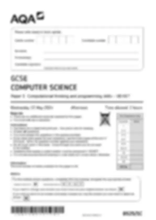 Actual 2024 AQA GCSE COMPUTER SCIENCE 8525/1A, 8525/1B, 8525/1C Paper 1 ...