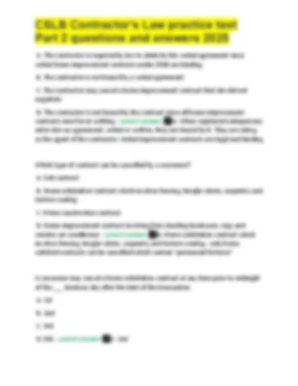 Contractor's Law Practice Test: Questions and Answers for 2025 | Exams ...