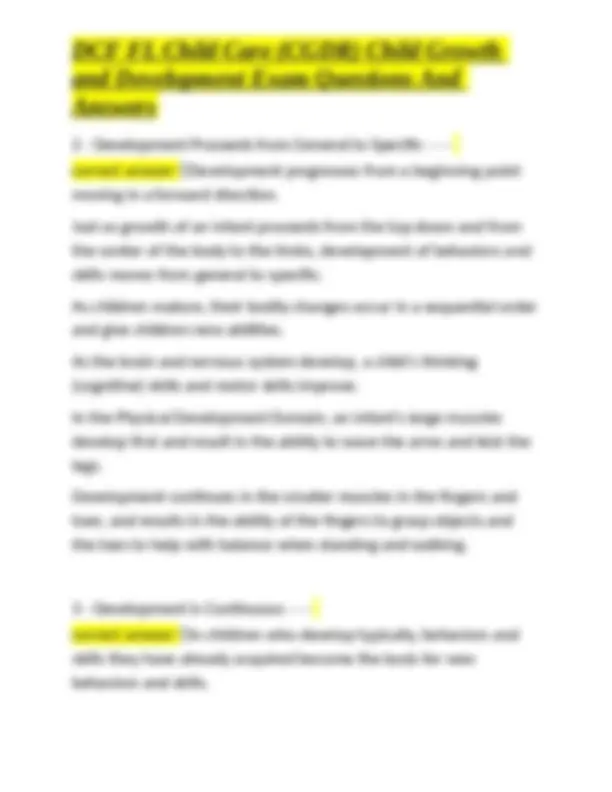 DCF FL Child Care (CGDR) Child Growth and Development Exam Questions ...