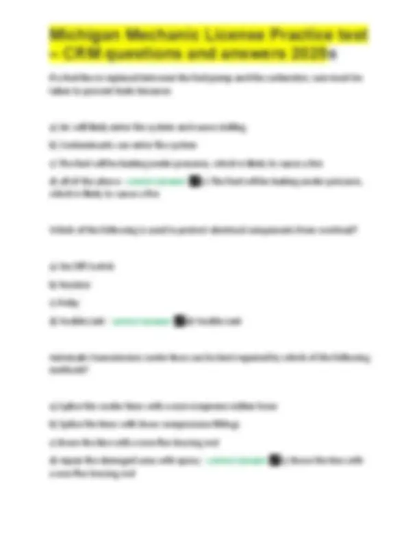 Michigan Mechanic License Practice Test: CRM Questions and Answers ...