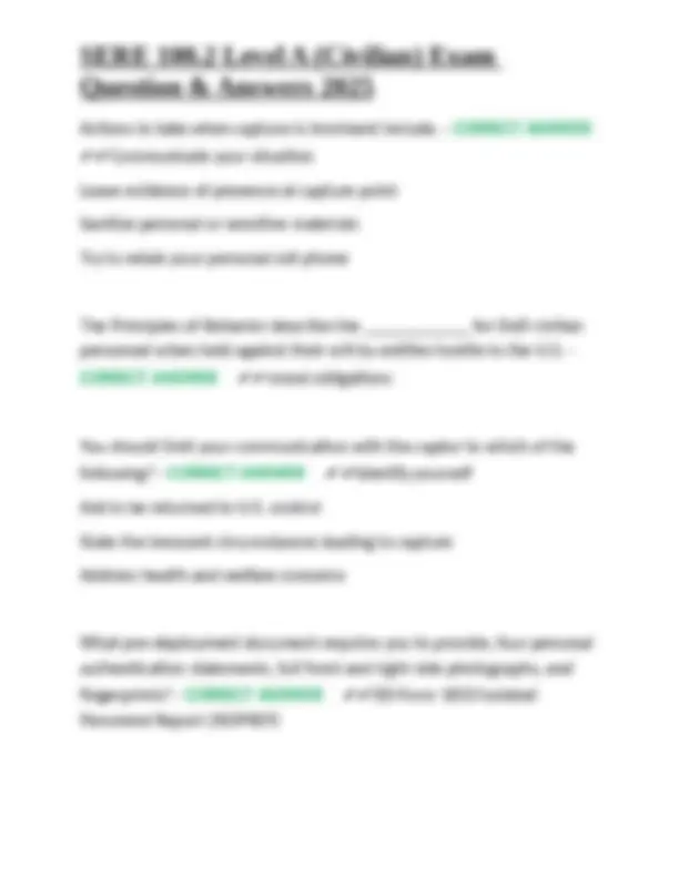 SERE 100.2 Level A (Civilian) Exam Question & Answers 2025 | Exams ...