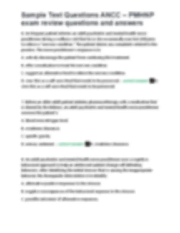 Sample Test Questions ANCC – PMHNP exam review questions and answers ...