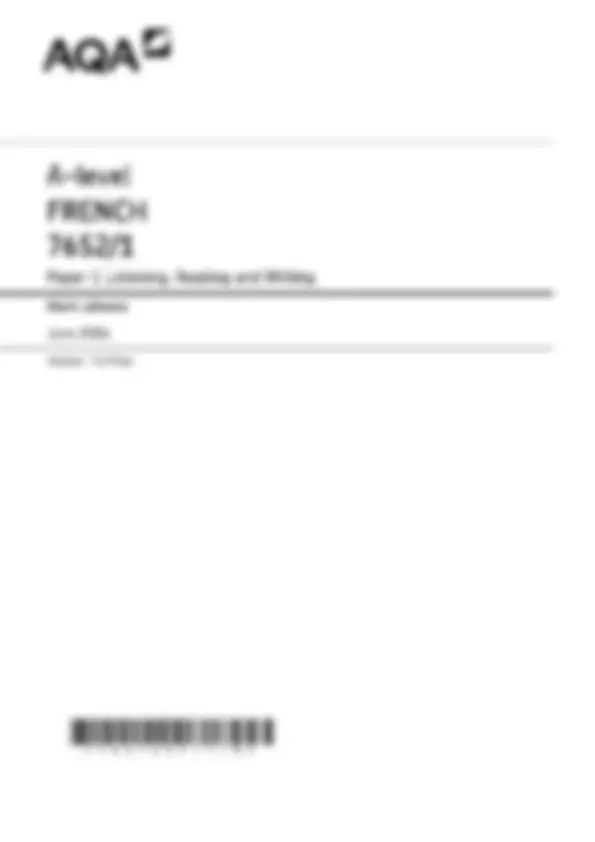 Actual 2024 AQA A-level FRENCH 7652/1 Paper 1 QP + Mark Scheme + Insert ...