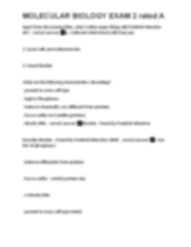 MOLECULAR BIOLOGY EXAM 2 rated A | Exams Molecular biology | Docsity