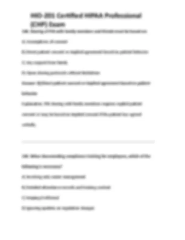 HIPAA Compliance Exam: Multiple Choice Questions and Answers | Exams ...