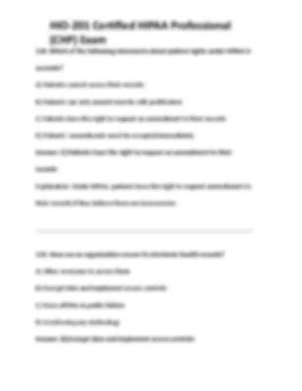 HIPAA Compliance Exam: Multiple Choice Questions and Answers | Exams ...