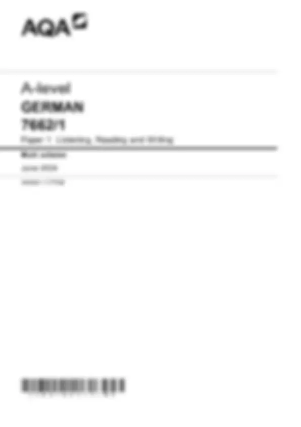 Actual 2024 AQA A-level GERMAN 7662/1 Paper 1 Question Paper + Mark ...