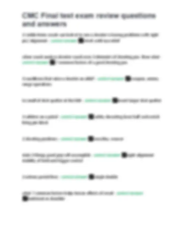 CMC Final test exam review questions and answers | Exams Nursing | Docsity