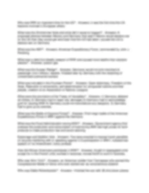 WORLD WAR 1 UNIT TEST REVIEW | Exams Social Sciences | Docsity