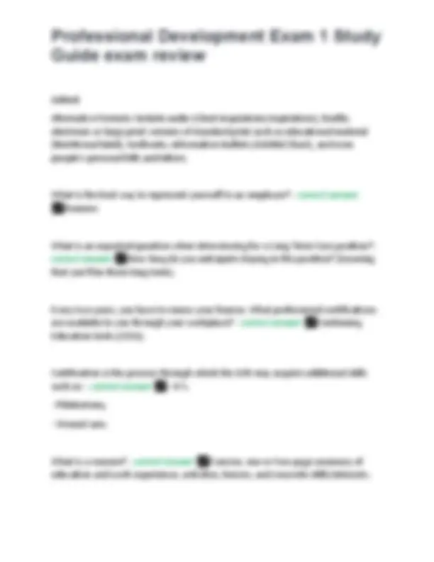 Professional Development Exam 1 Study Guide exam review | Exercises ...
