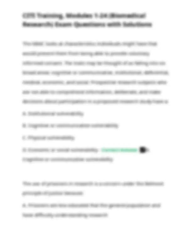 CITI Training, Modules 1-24 (Biomedical Research) Exam Questions with ...