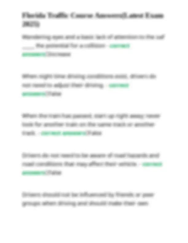 Florida Traffic Course Answers(Latest Exam 2025) | Exams Nursing | Docsity