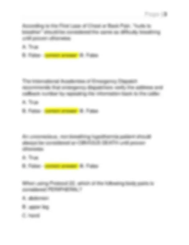 Emergency Medical Dispatch Certification Exam Questions and Answers | Exams Nursing | Docsity