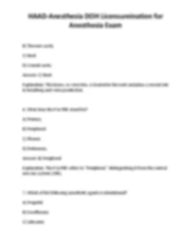 HAAD-Anesthesia DOH Licensureination for Anesthesia Exam | Exams Technology | Docsity
