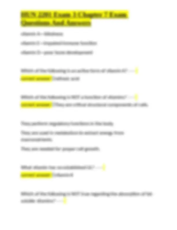 HUN 2201 Exam 3 Chapter 7: Vitamins - Questions and Answers | Exams Nutrition | Docsity