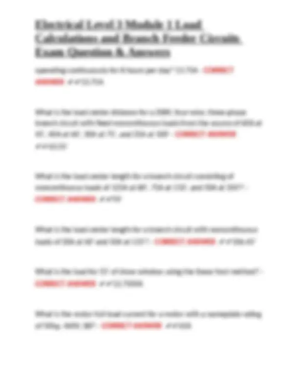 Electrical Level 3 Module 1 Exam: Load Calculations & Branch Circuits | Exams Nursing | Docsity