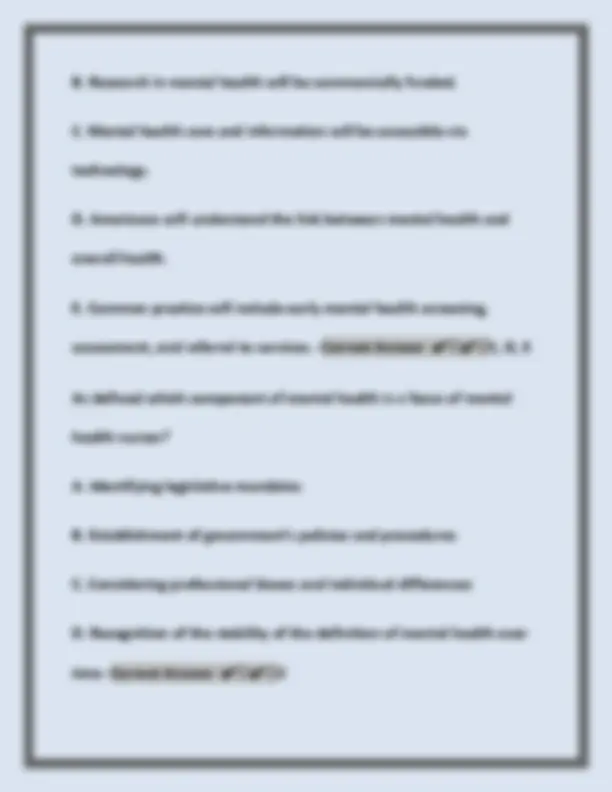 PMH Exam 1 Study Guide: Multiple Choice Questions on Mental Health ...