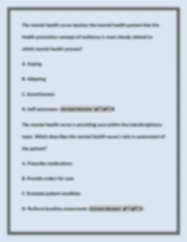 PMH Exam 1 Study Guide: Multiple Choice Questions on Mental Health ...