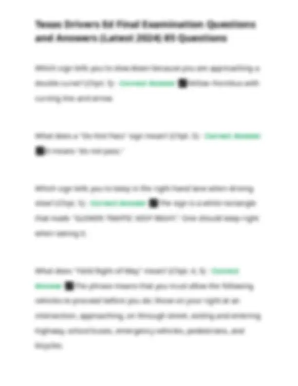 Texas Drivers Ed Final Examination Questions and Answers (Latest 2024 ...