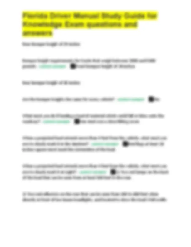 Florida Driver Manual Study Guide for Knowledge Exam | Exercises Knowledge Management | Docsity