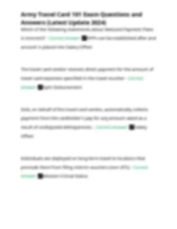 Army Travel Card 101 Exam Questions and Answers: A Comprehensive Guide | Exams Nursing | Docsity