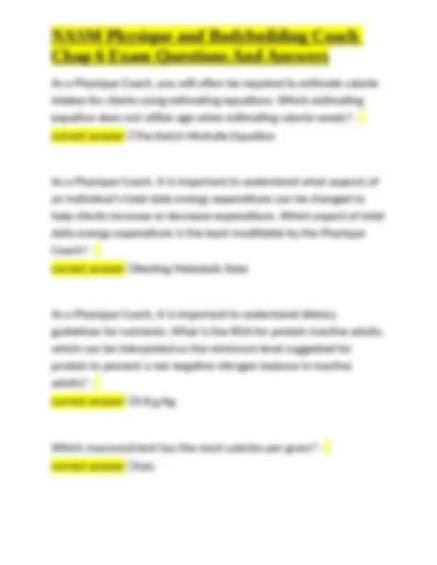 NASM Physique and Bodybuilding Coach: Chapter 6 Exam Questions and Answers | Exams Physiology ...