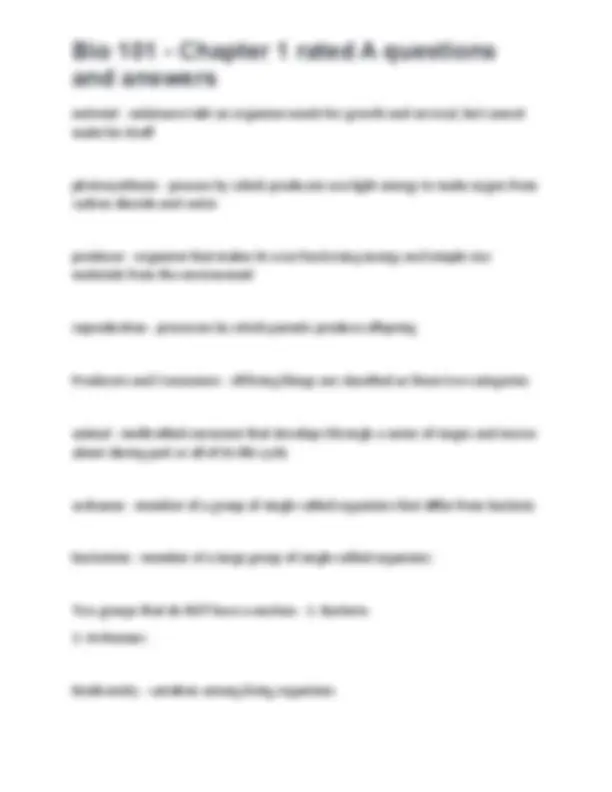 Bio 101 Chapter 1: Introduction to Biology - Definitions, Questions ...