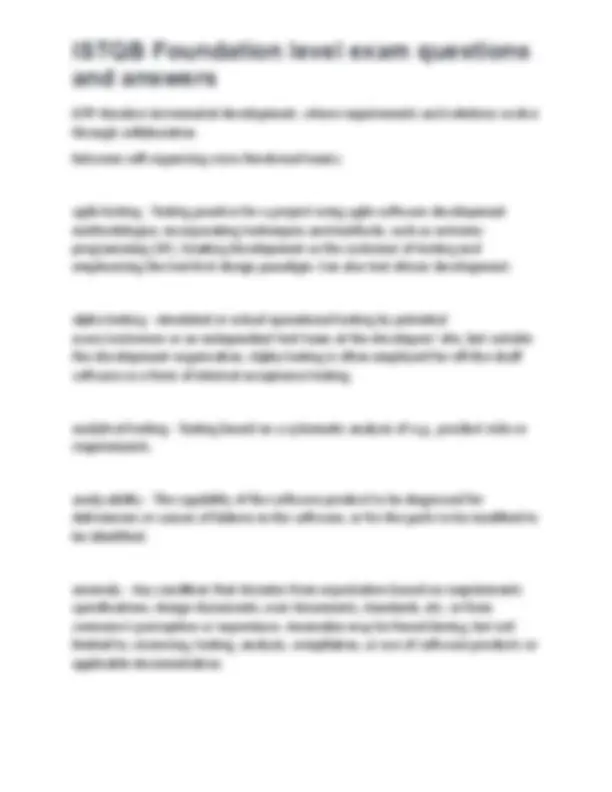 ISTQB Foundation level exam questions and answers | Exams Nursing | Docsity