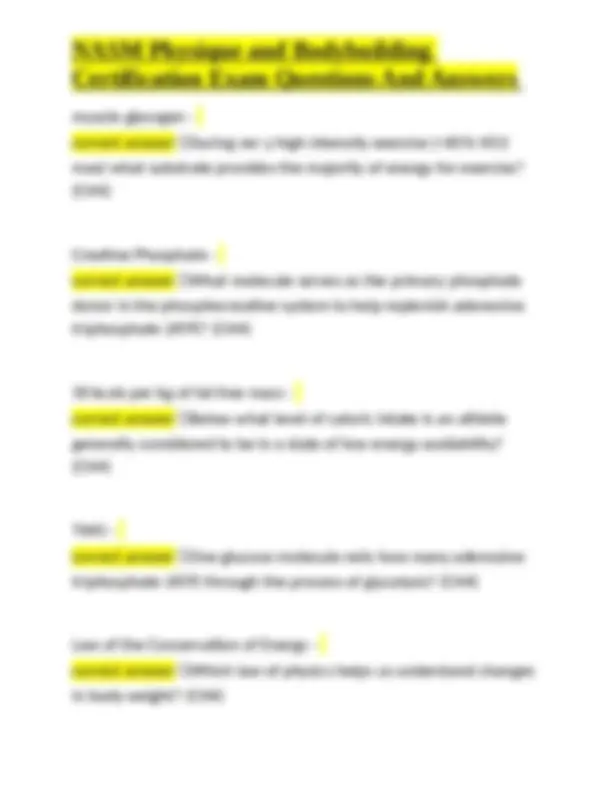 NASM Physique and Bodybuilding Certification Exam Questions And Answers | Exams Physiology | Docsity