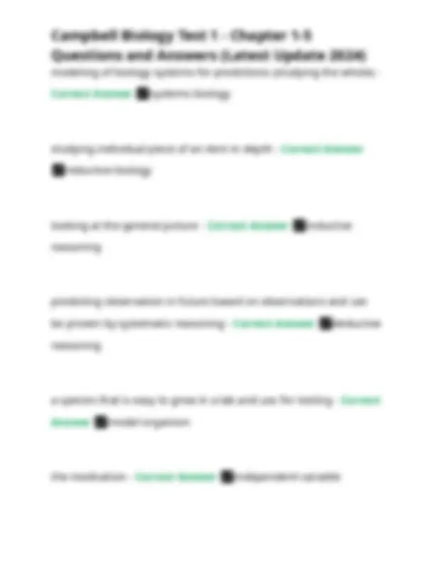 Campbell Biology Test 1 - Chapter 1-5 Questions and Answers (Latest ...