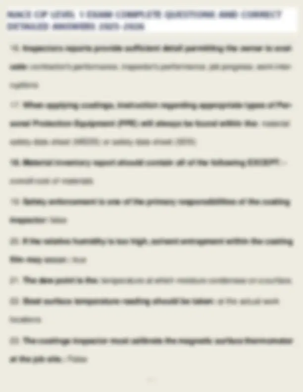 NACE CIP LEVEL 1 EXAM COMPLETE QUESTIONS AND CORRECT DETAILED ANSWERS ...