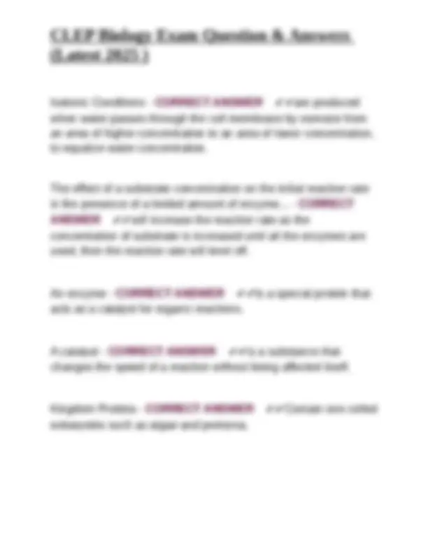 CLEP Biology Exam Question & Answers (Latest 2025 ) | Exams Nursing ...